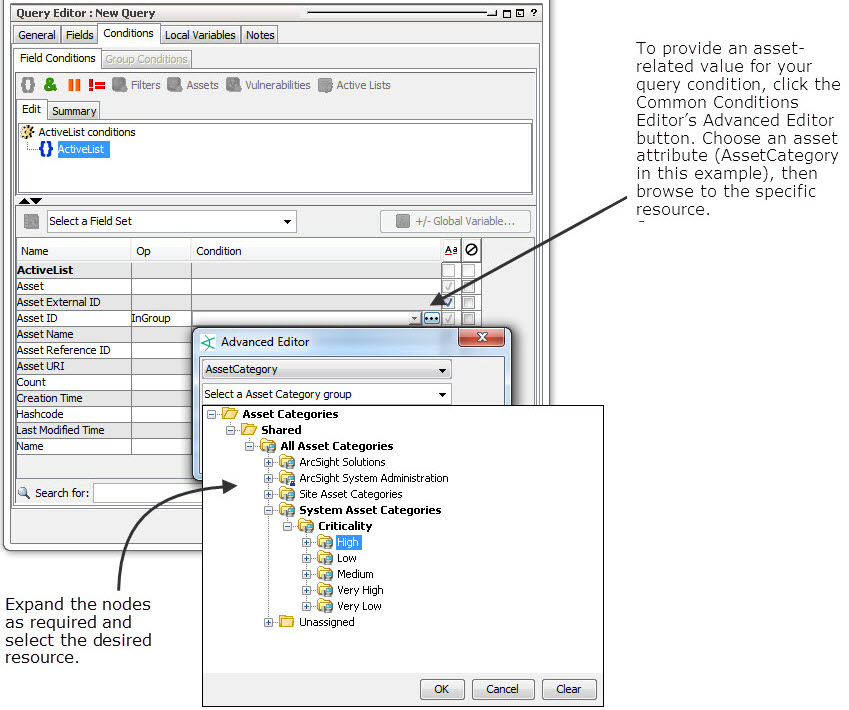 Example: Creating Asset-Related Conditions for Queries on Lists