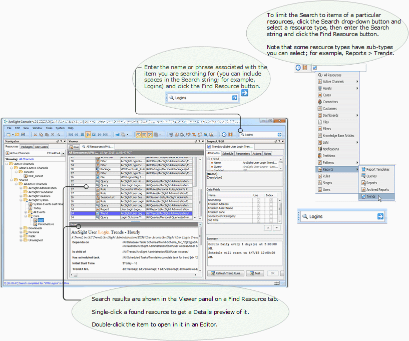 Using the Search Field on the Console Tool Bar