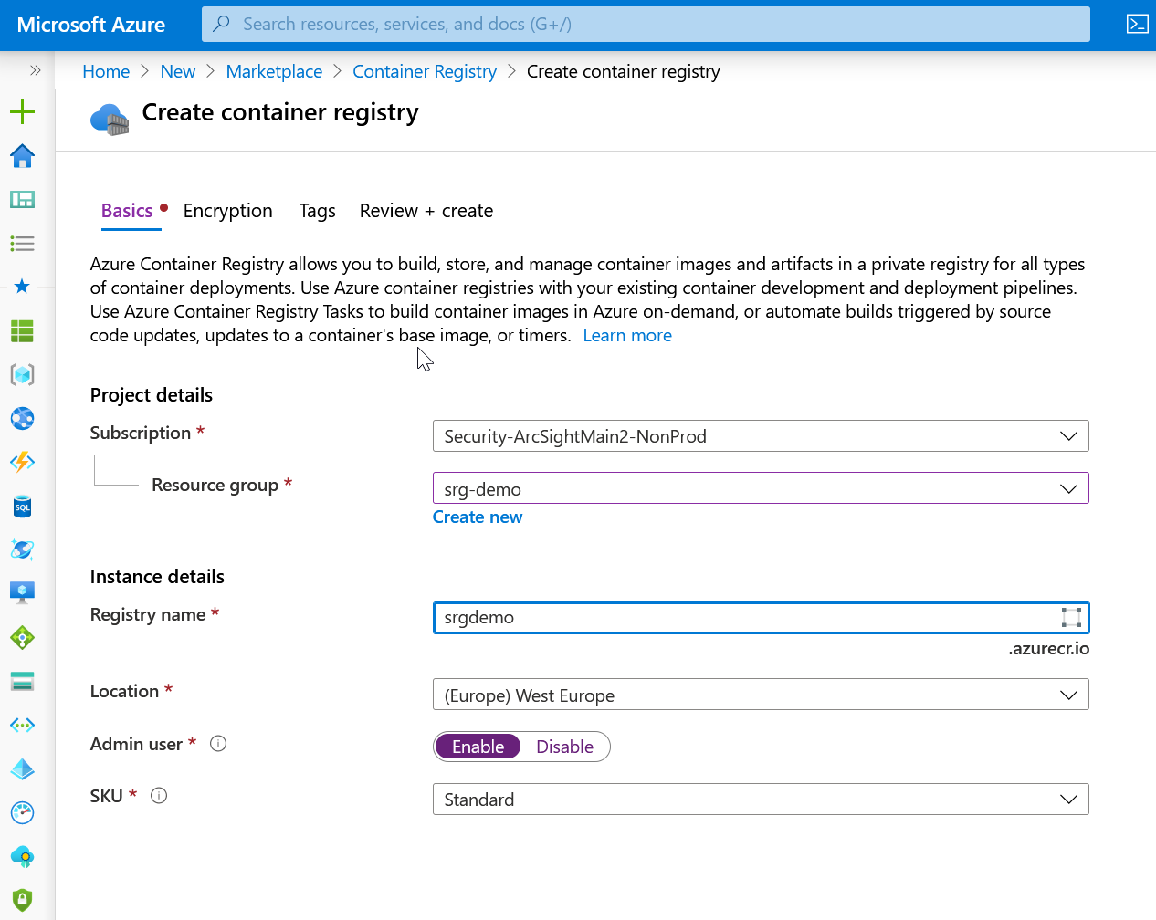 Preparing the Azure Container Registry and Resource Group