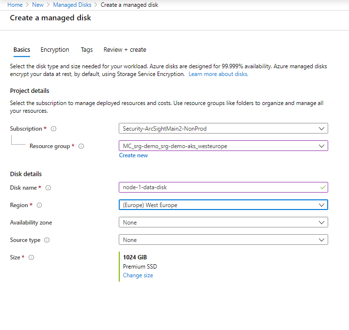 Creating and Attaching the Data Disk to Nodes
