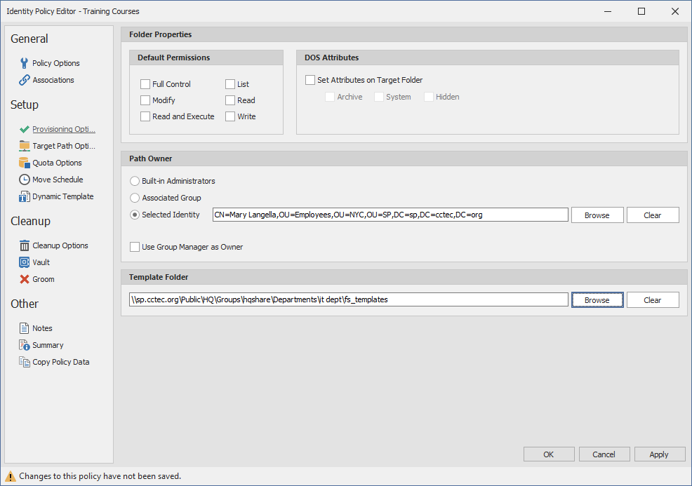 Setting Up Security for a Collaborative Storage Template