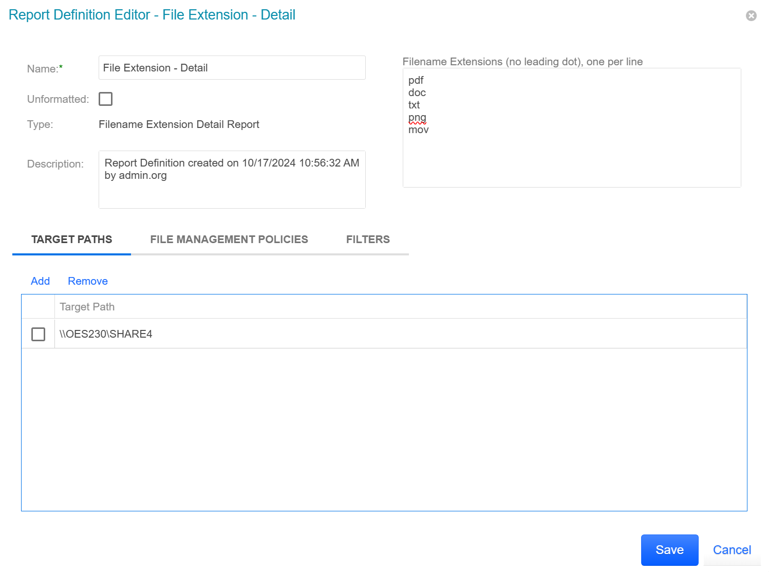 Detailed Filename Extension Report