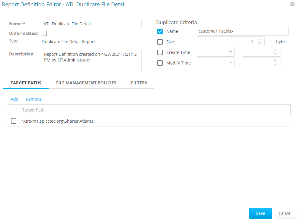 Detailed Duplicate File Report