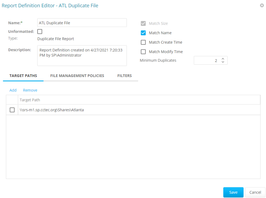 Duplicate File Report