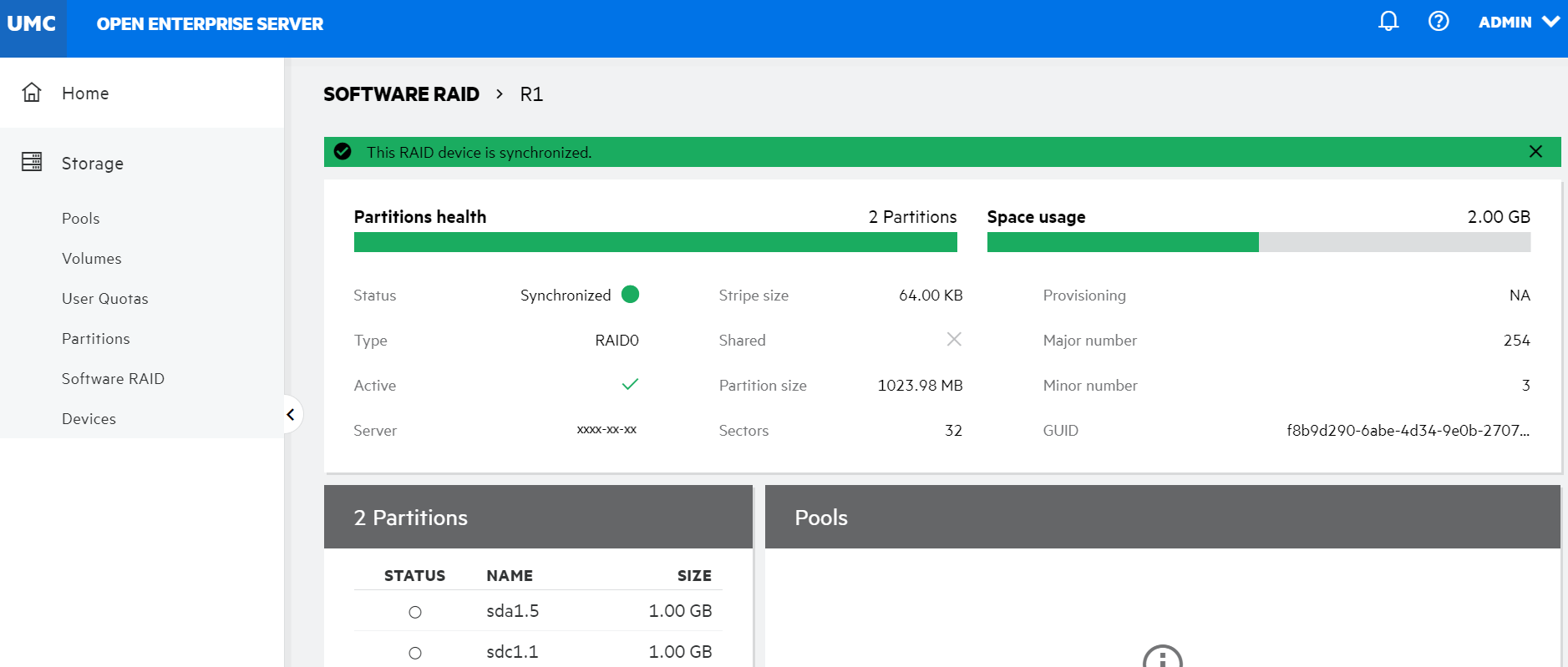 How to view RAID device dashboard? - OES 23.4: Unified Management Console