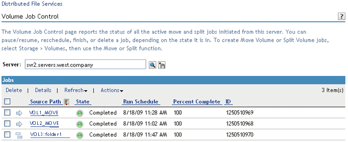 Monitoring the Status of Move Volume or Split Volume Jobs - Distributed ...