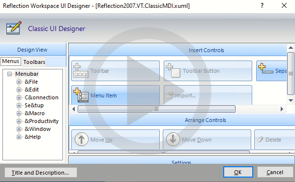 Finestra di progettazione interfaccia classica - Reflection Desktop